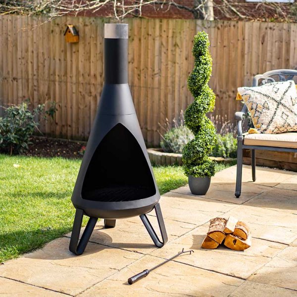Rio Chimenea 125cm x 50cm- Contemporary Black Chimenea Chiminea Outdoo ...