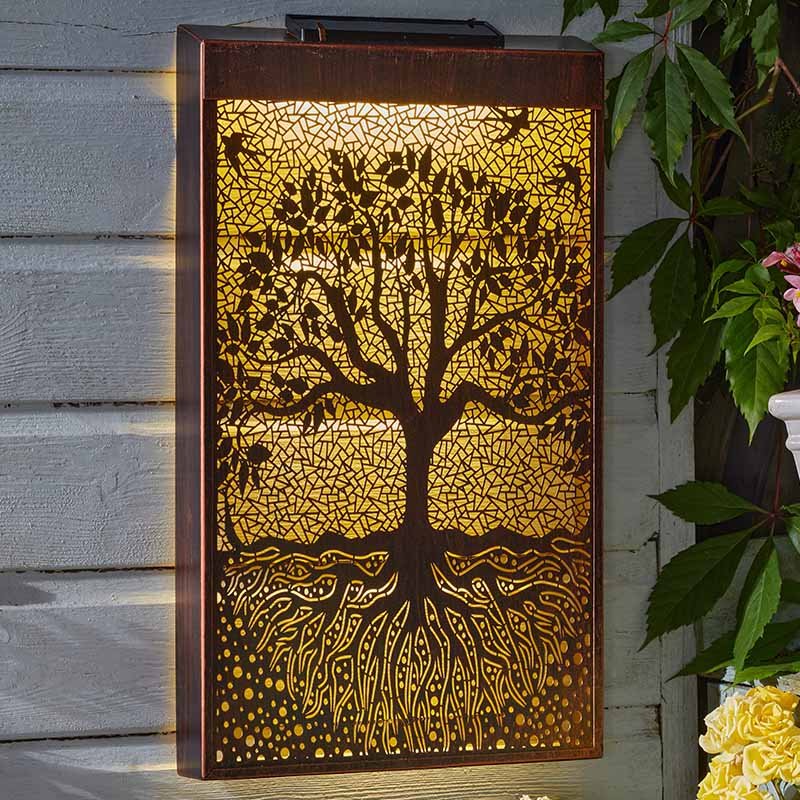 Tree of Life Decor Panel Silhouette Solar Charged Wall Art 50cm x 30cm ...